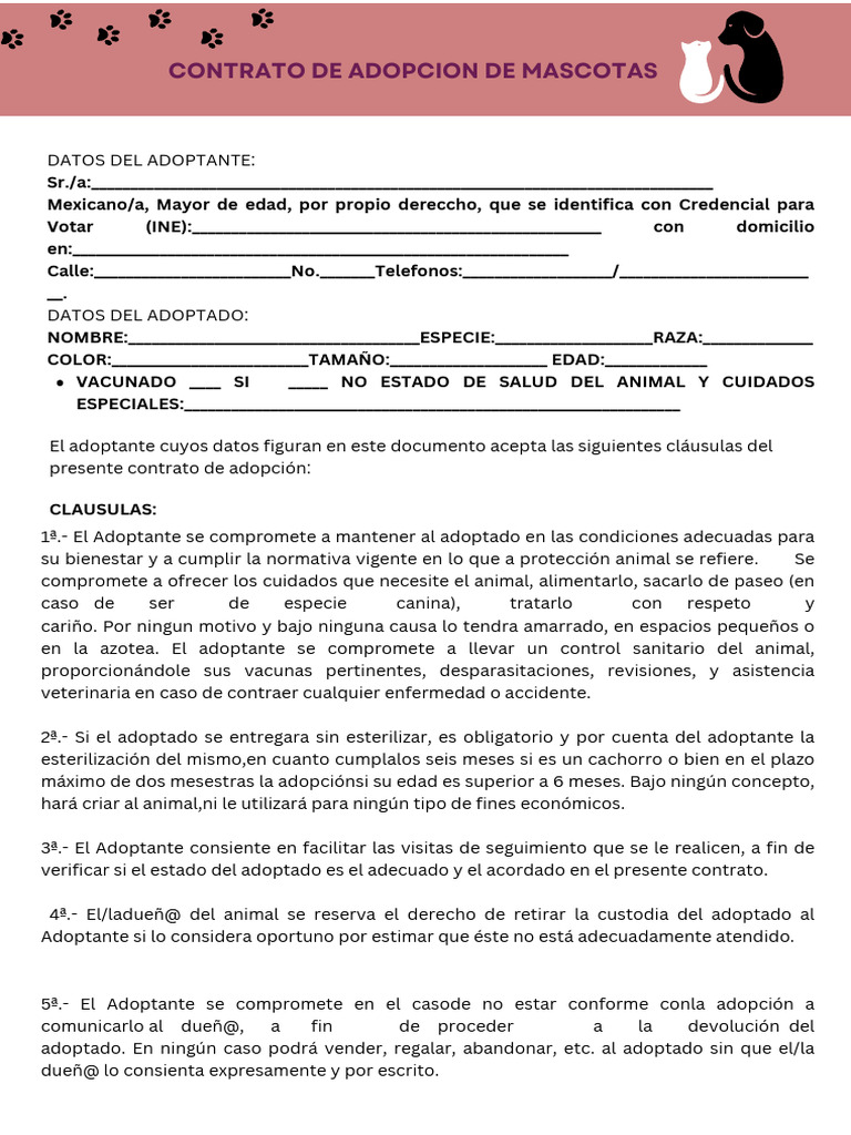 Contrato de Adopcion de Mascotas | PDF | Adopción