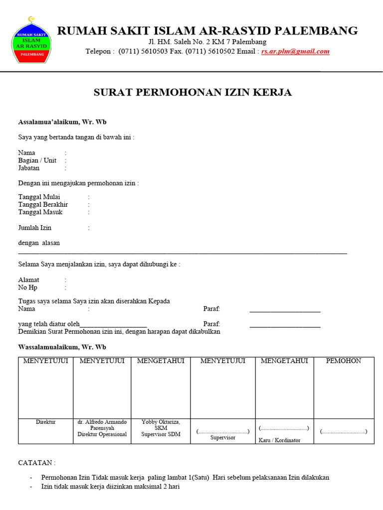 Form Ijin Kerja | PDF