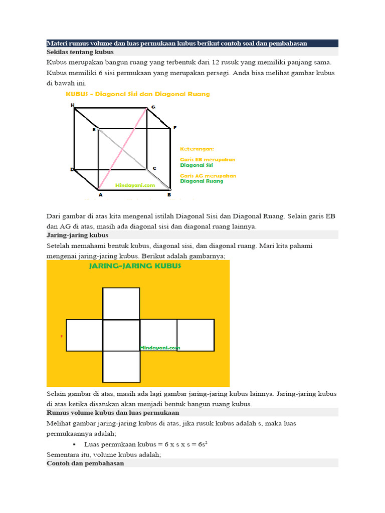 Materi Rumus Volume Dan Luas Permukaan Kubus Berikut Contoh Soal Dan