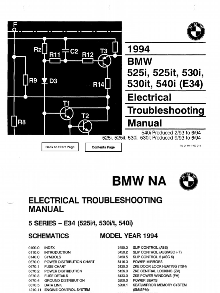 1994 BMW E34 525i 525it 530i 530it 540i Electrical Troubleshooting Manual Wiring Diagram Fuse ...