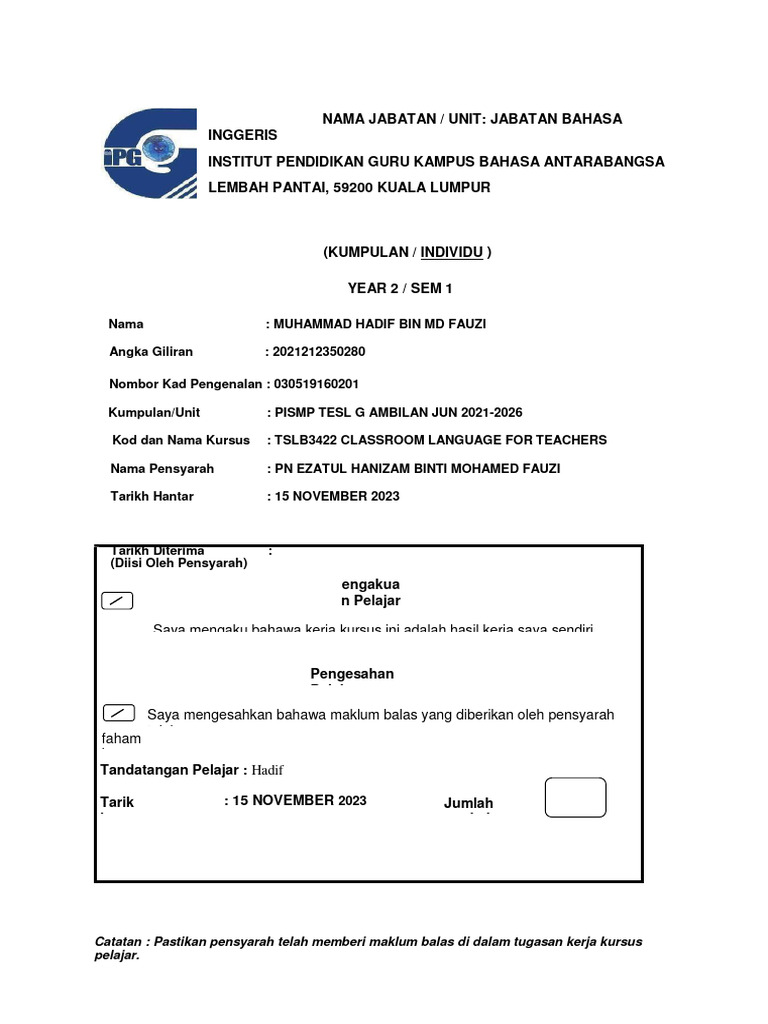 Tslb 3422 Task 2 Muhammad Hadif Bin Md Fauzi Pdf