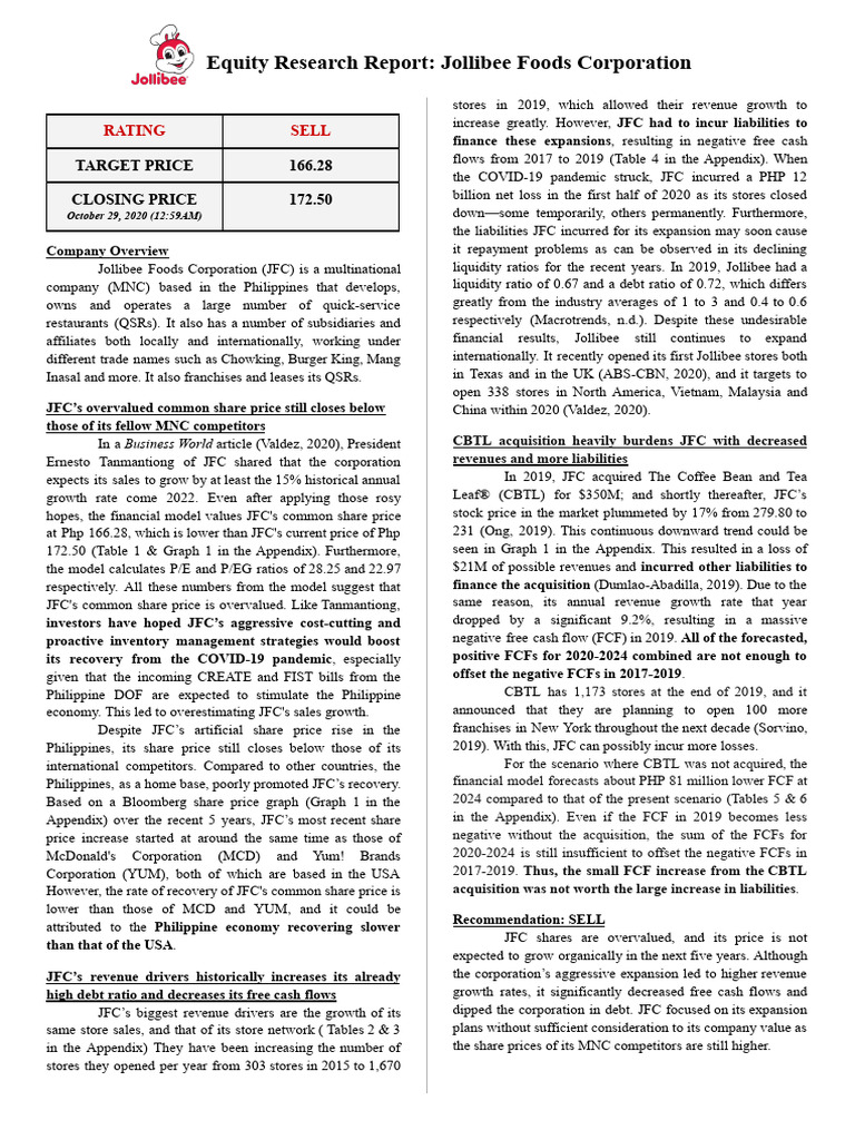 Finn 115 Final Report (JFC) PDF | PDF | Business | Economies