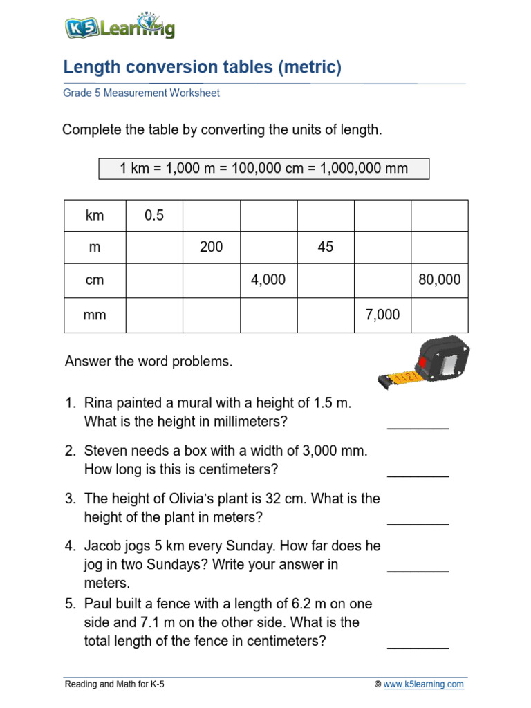 Grade 5 Lengths Conversion Table B | PDF | Home & Garden