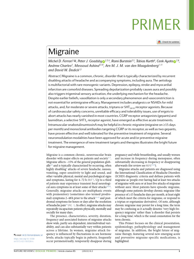 Ferrari Et Al-2022-Nature Reviews Disease Primers | PDF | Migraine ...