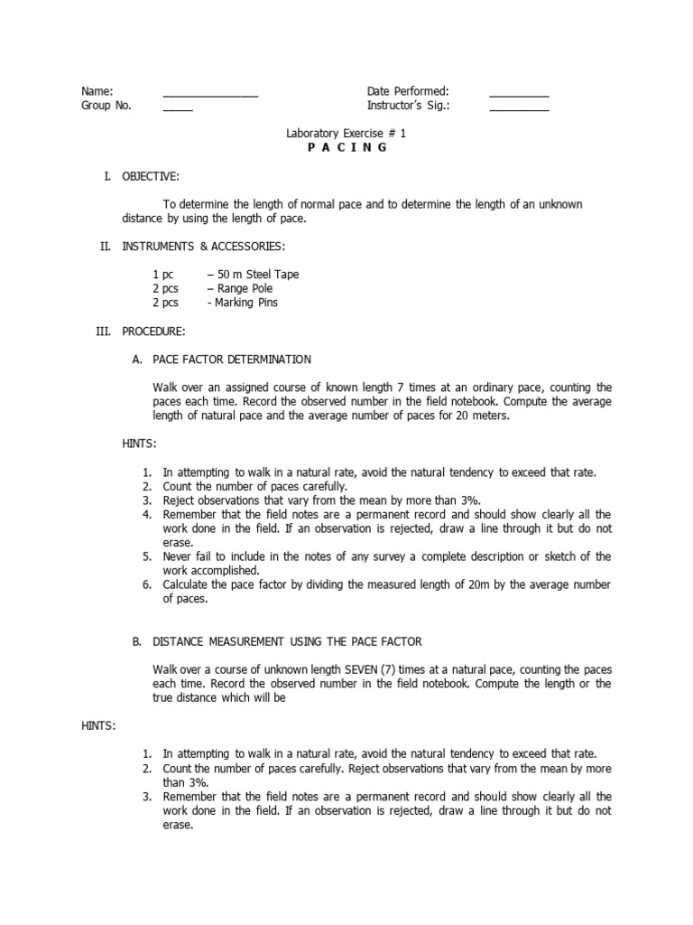 Activity 1 Pacing | PDF | Surveying | Metrology