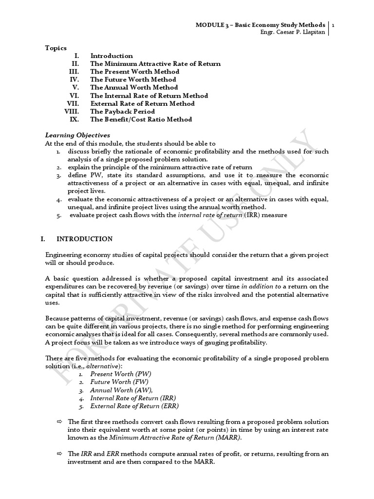 MODULE 3 - Basic Economy Study Methods 2023 (Edit 2) | PDF | Bonds (Finance) | Internal Rate Of ...