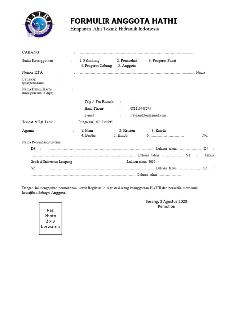 HATHI Form Anggota | PDF