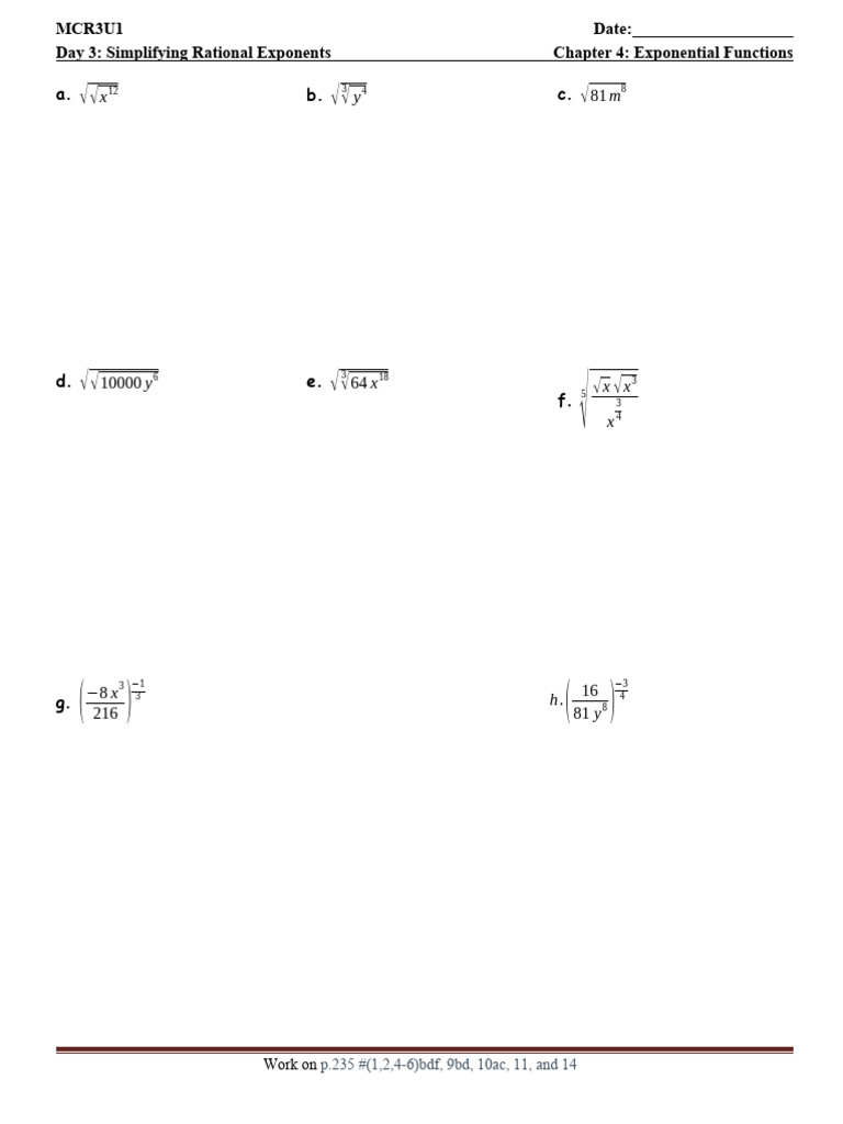 03 - Simplifying Rational Exponents Handout | PDF