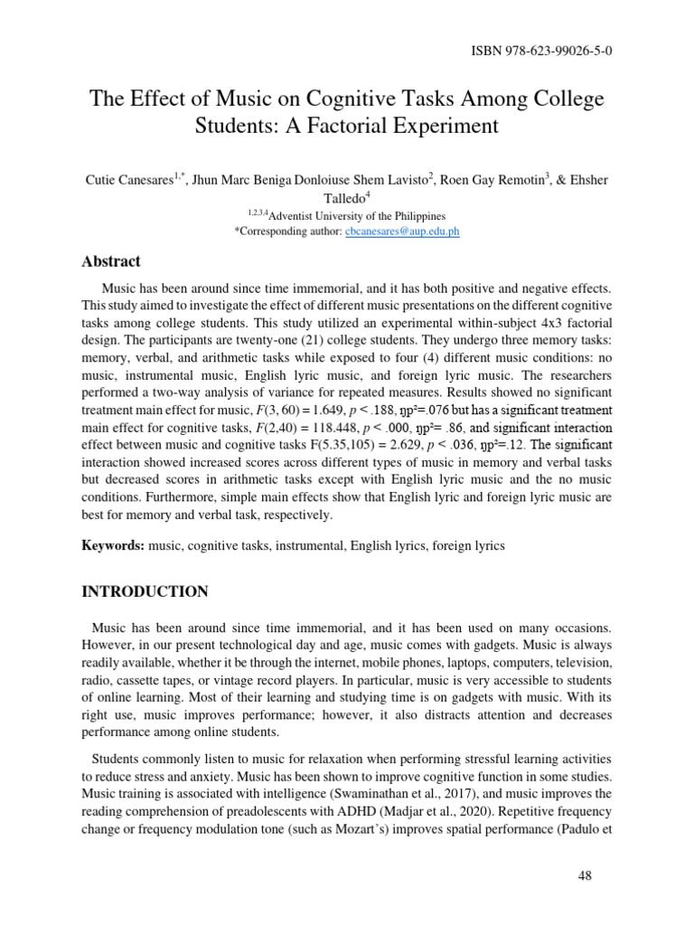 Effect of Music On Cognitive Tasks | PDF | Cognition | Brain