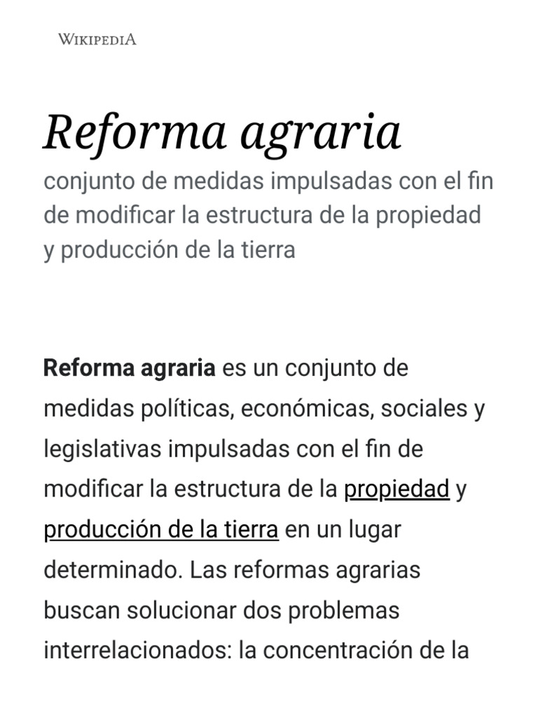 Reforma Agraria - Wikipedia, La Enciclopedia Libre | PDF | Reforma agraria