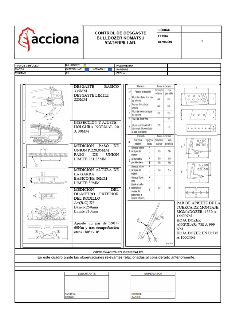Control de Desgaste Bulldozer Komatsu/Caterpillar | PDF | Bienes ...
