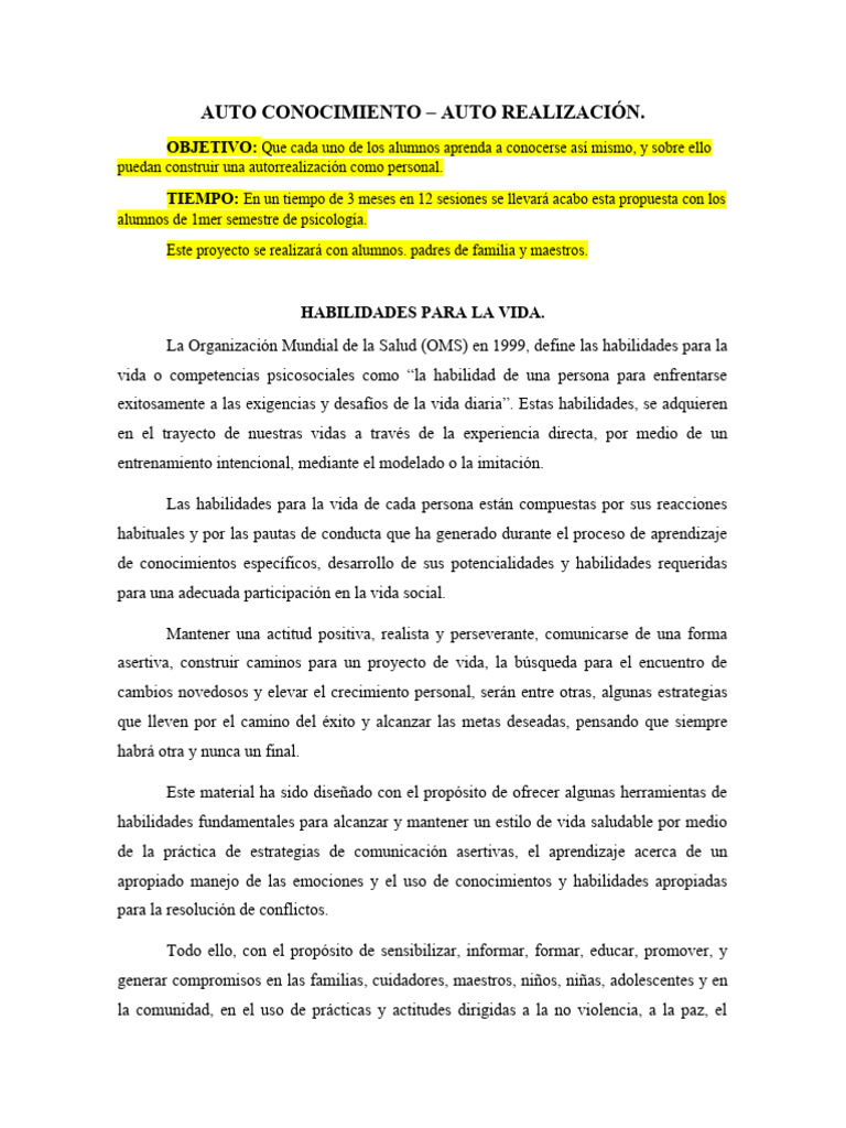 Habilidades para La Vida. | PDF | Pensamiento | Las emociones