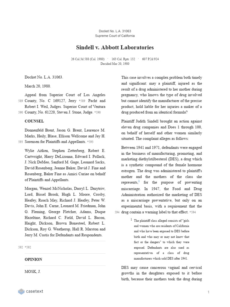Sindell v. Abbott Laboratories | PDF | Demurrer | Tort
