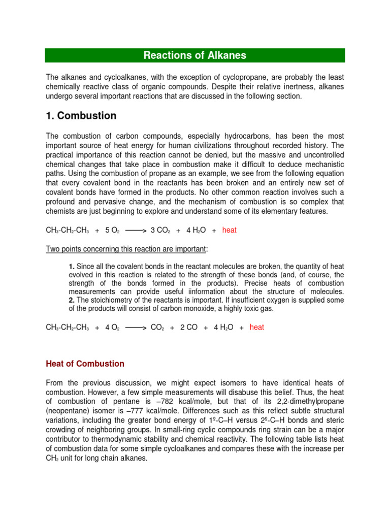 Reactions_of_Alkanes | PDF | Chemical Reactions | Alkane