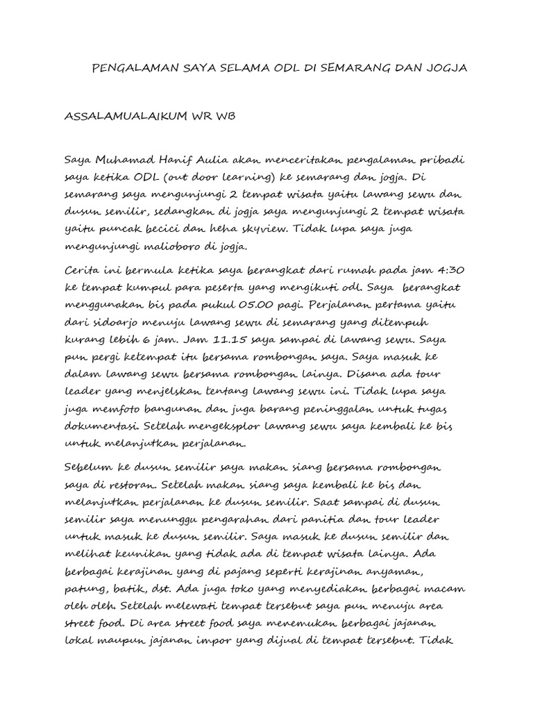 Pengalaman Saya Selama Odl Di Semarang Dan Jogja | PDF