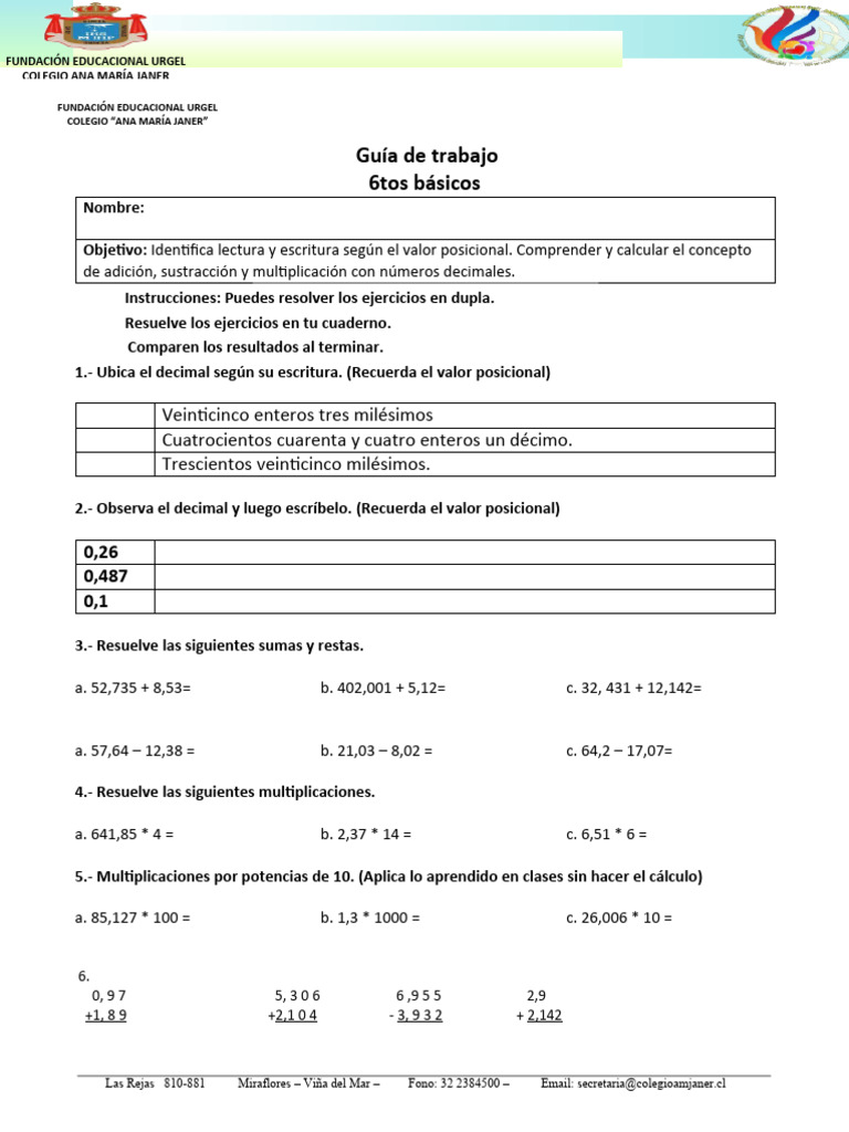 GUIA DECIMALES 6° | PDF | Codificaciones | Lexicología