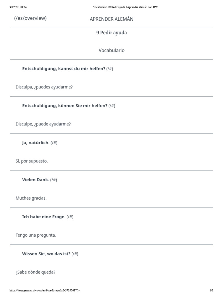 Frases Básicas para Pedir Ayuda en Alemán | PDF | Crecimiento personal ...
