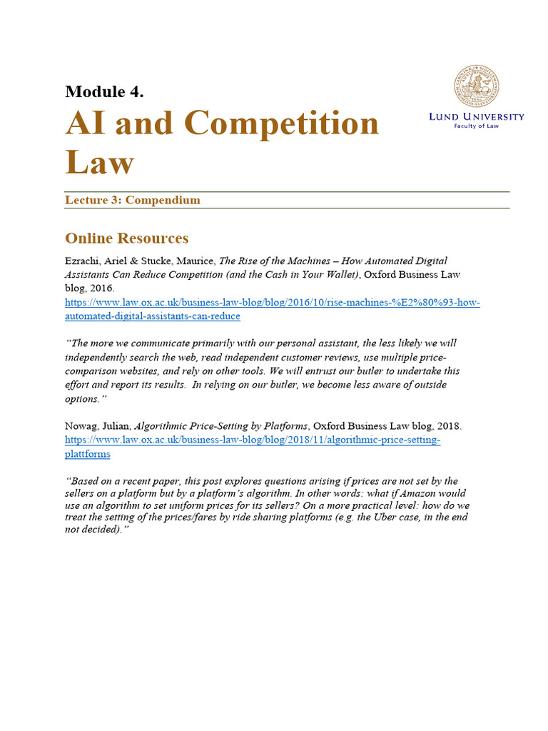 Lecture 3 AI and Competition Law | PDF