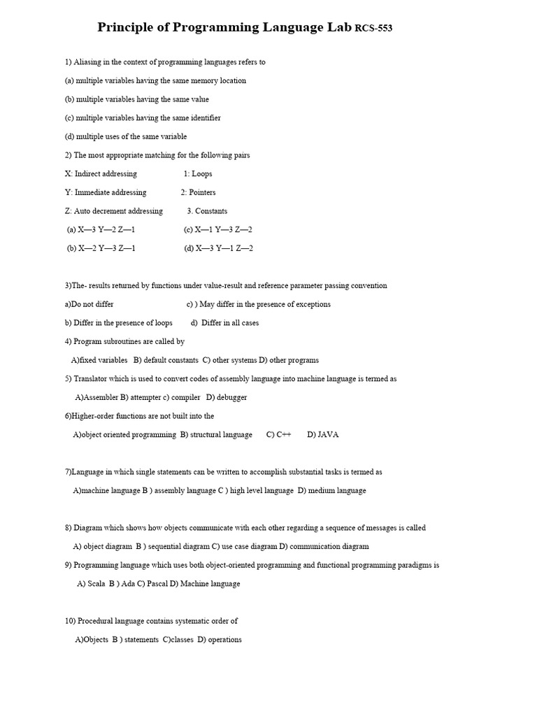 Principle of Programming Language Lab RCS | PDF