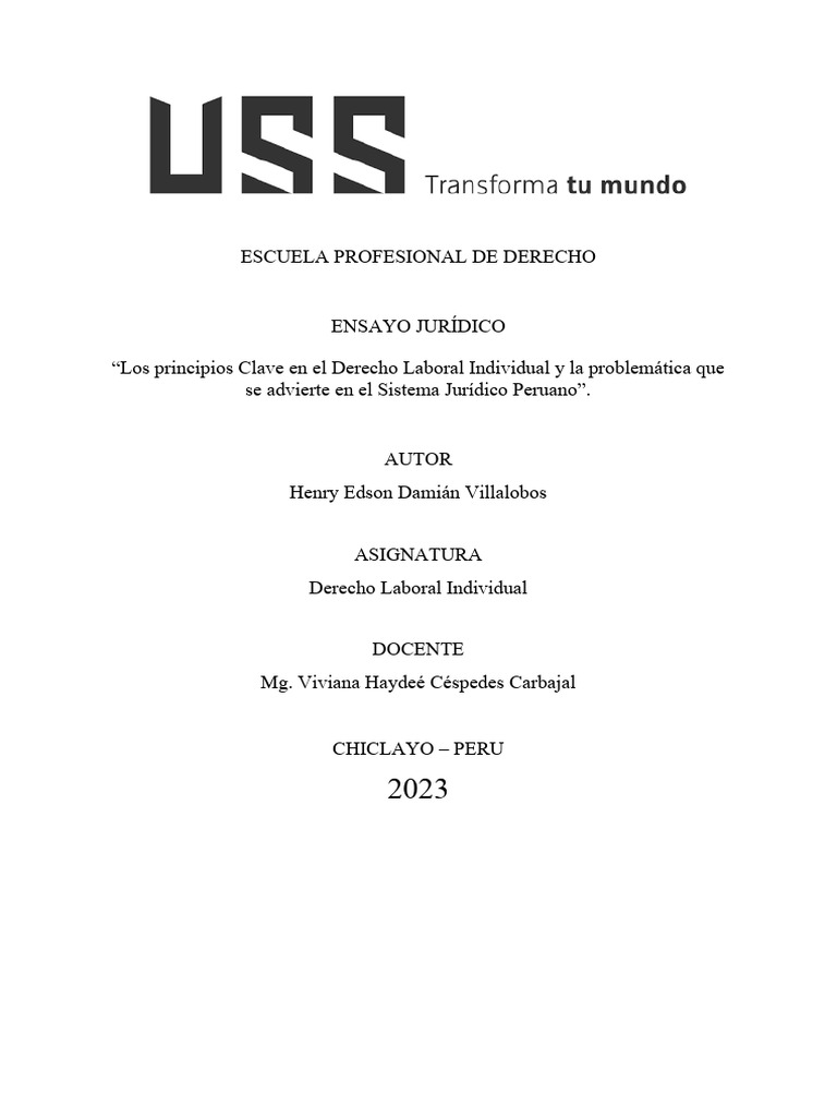Los Principios Clave en El Derecho Laboral Individual y La Problemática ... Los Principios Clave en El Derecho Laboral Individual y La Problemática ...