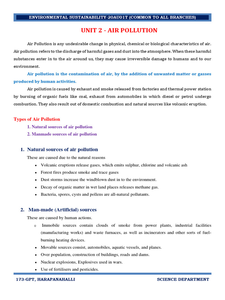 Evs Unit 2 Air Pollution Pdf Combustion Particulates
