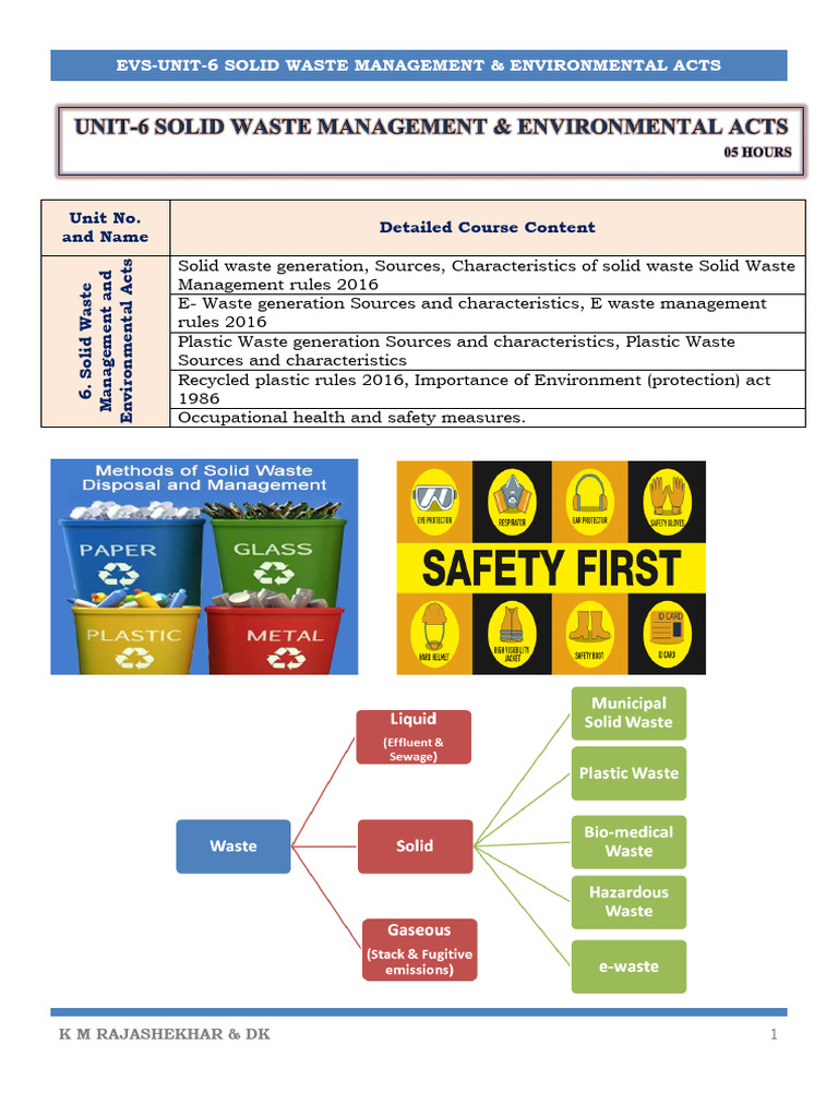 EVS Unit-6 Solid Waste Managment & Environmental Act | PDF | Waste ...