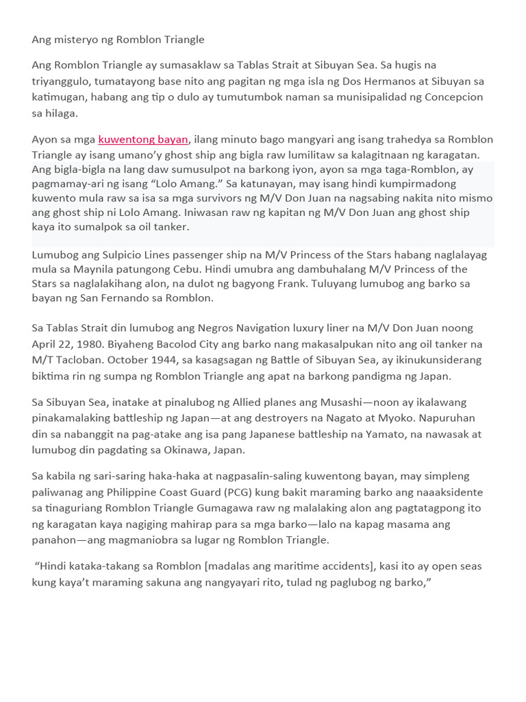 Ang Misteryo NG Romblon Triangle | PDF