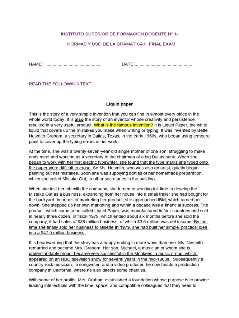 Grammar Ii Exam Practice 1 | PDF | Verb | Clause