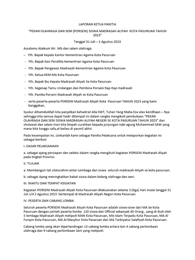LAPORAN KETUA PANITIA | PDF
