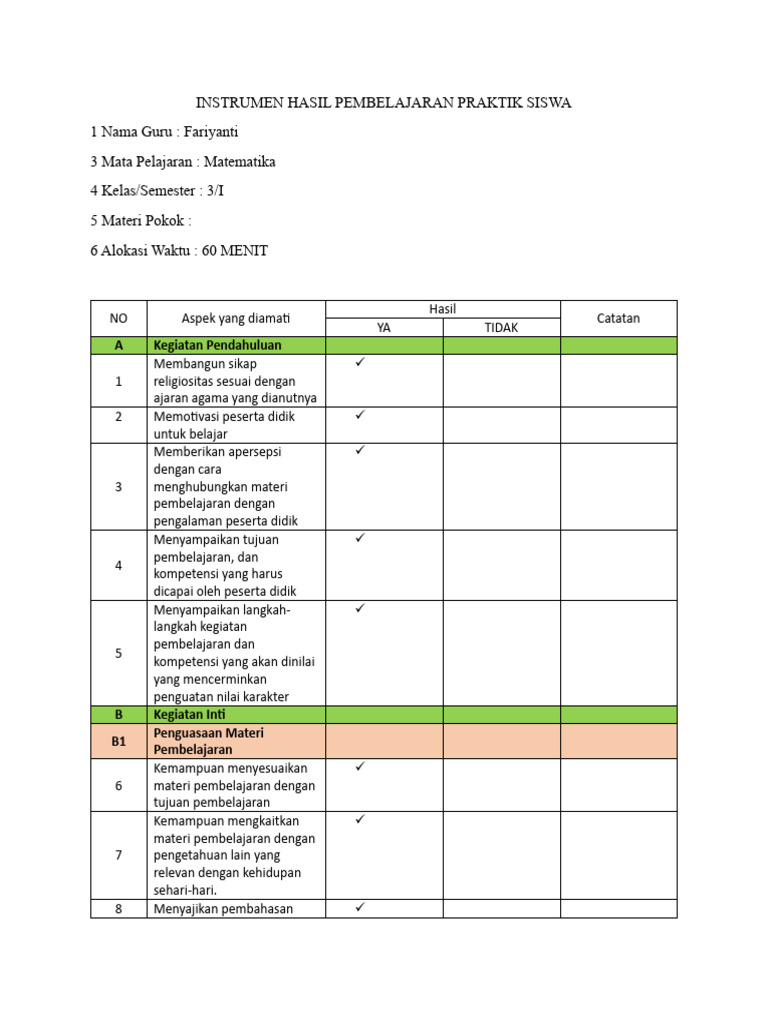 Instrumen Hasil Pembelajaran Praktik Siswa | PDF