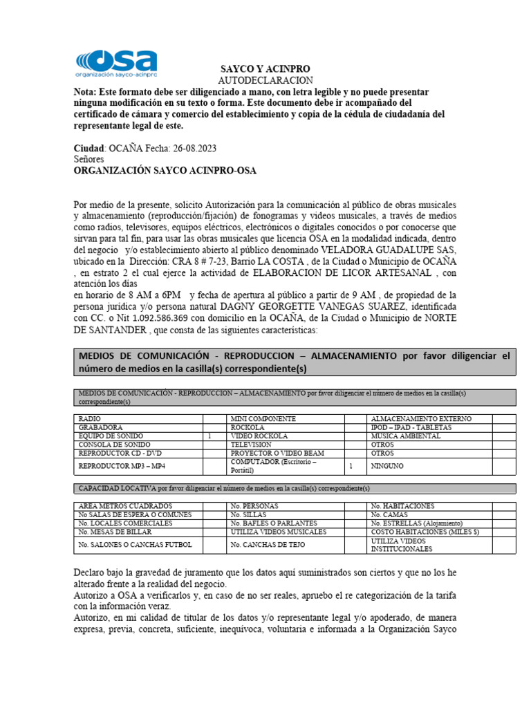 Formulario de Sayco y Acinpro | PDF | Informática