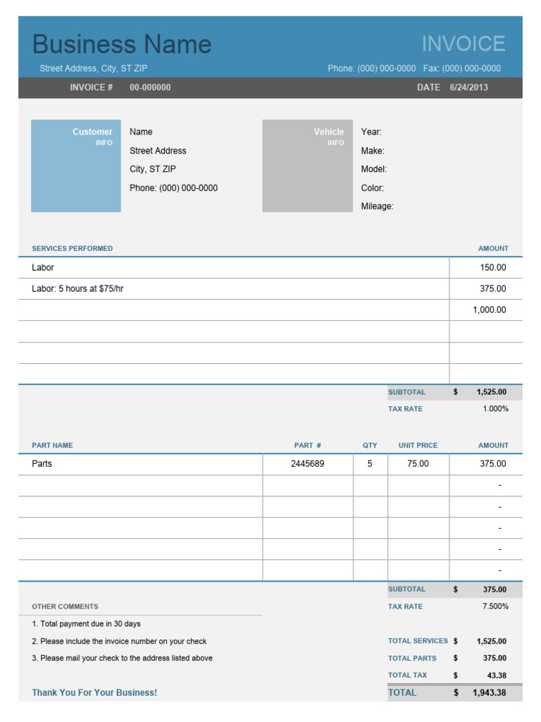 Auto Repair Invoices (Printable) | PDF | Invoice | Taxes