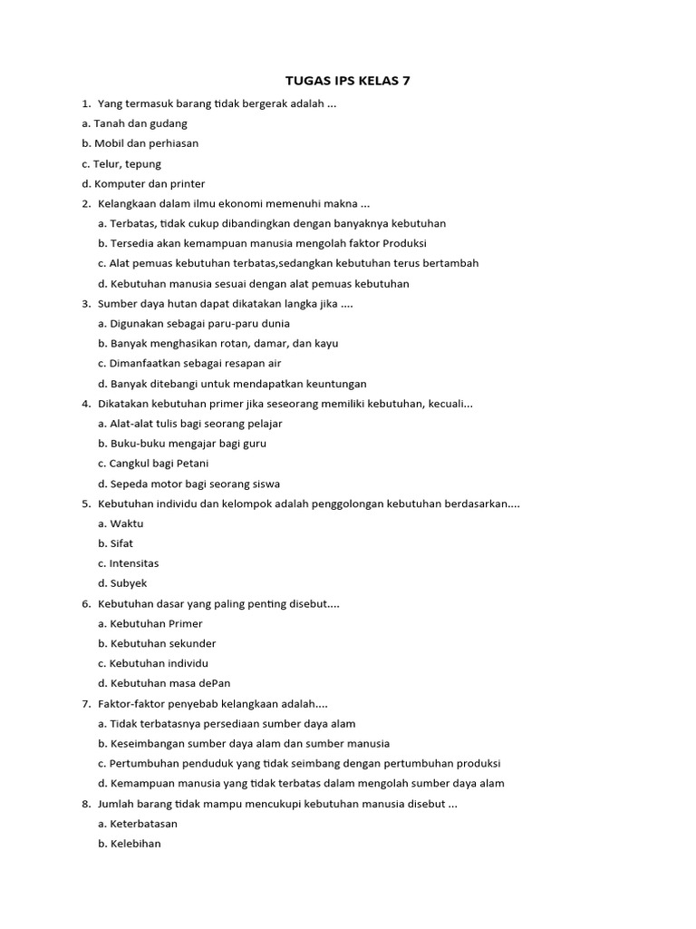 Latihan Soal IPS KELAS 7 | PDF Latihan Soal IPS KELAS 7 | PDF