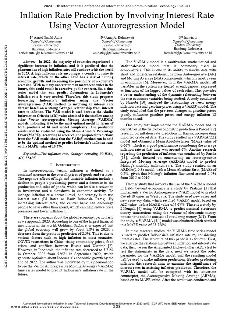 Inflation Rate Prediction by Involving Interest Rate Using Vector ...