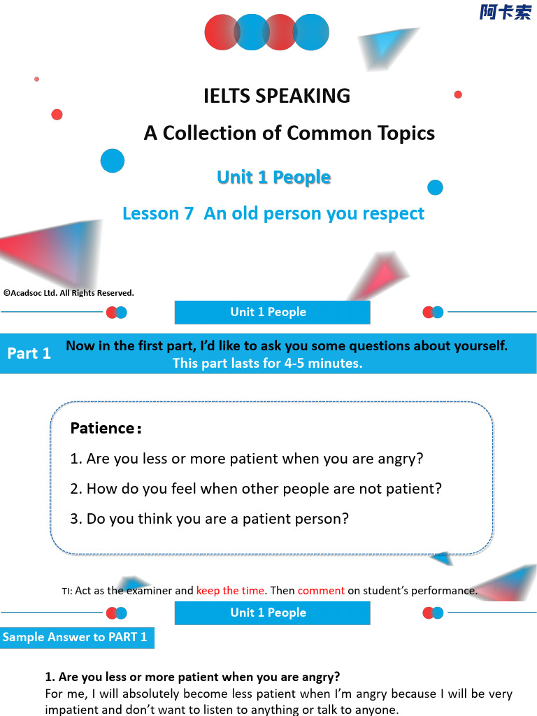 Ielts Speaking A Collection of Common Topics: Unit 1 People Lesson 7 An ...
