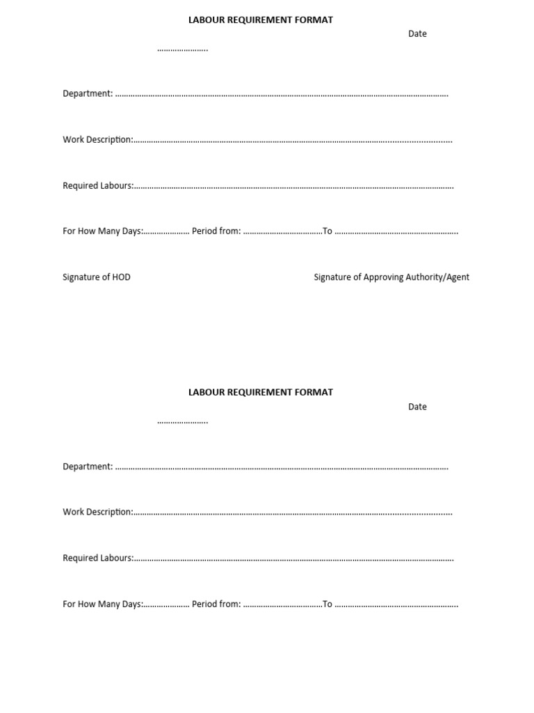 Labour Requirement Form | PDF