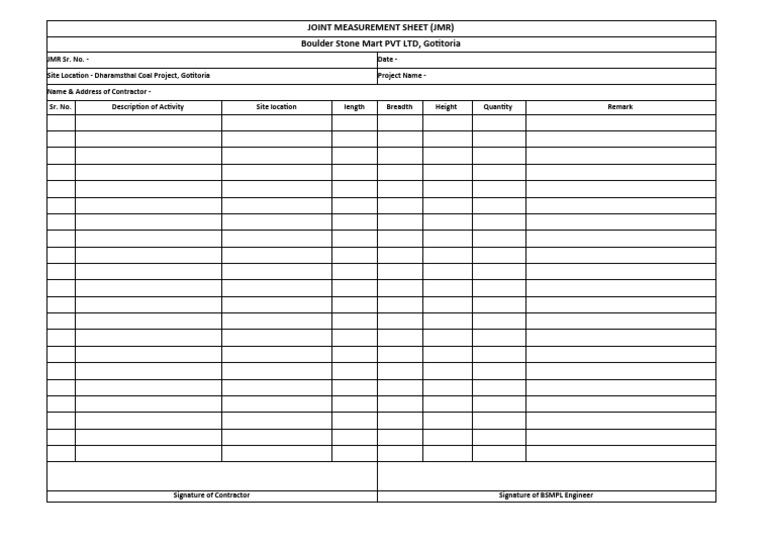 Joint Measurement Sheet Template | PDF