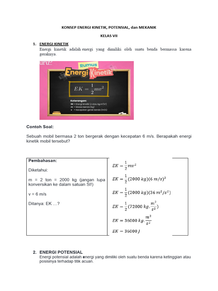 Konsep Energi Kinetik, Potensial, Dan Mekanik | PDF Konsep Energi Kinetik, Potensial, Dan Mekanik | PDF