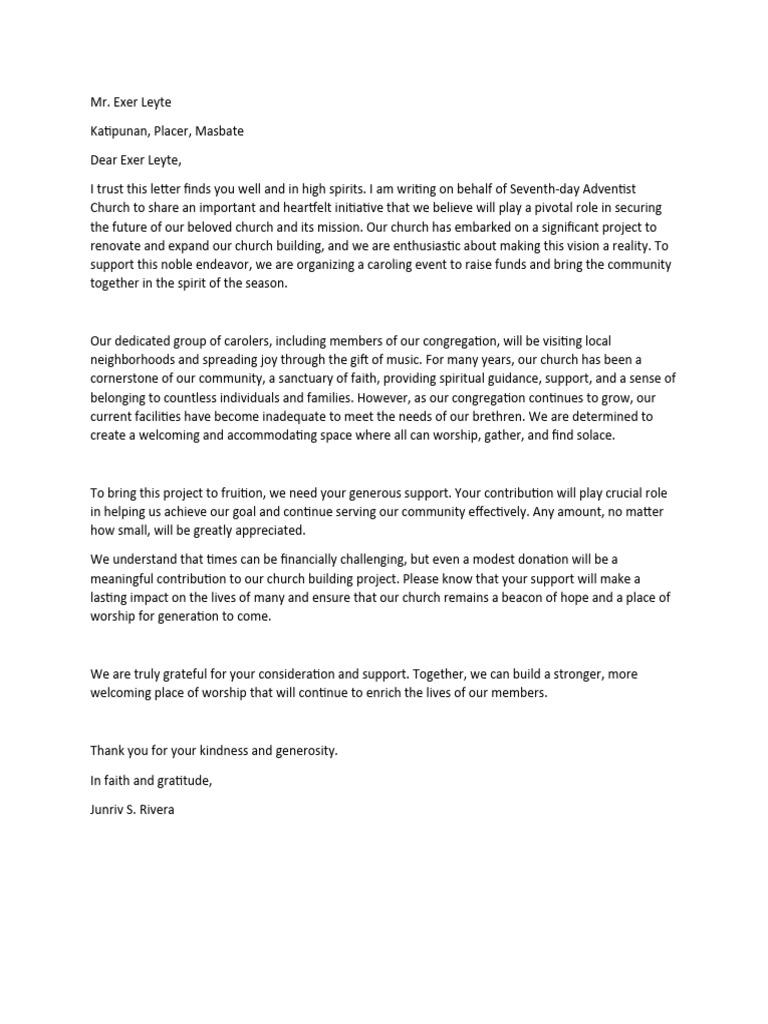 Solicitation Letter For Church Building | PDF