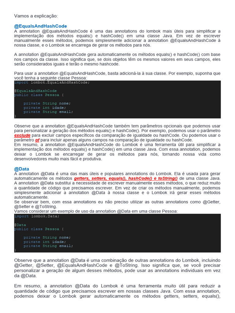Explicando As Annotations Do Lombok | PDF | Classe (programação de ...