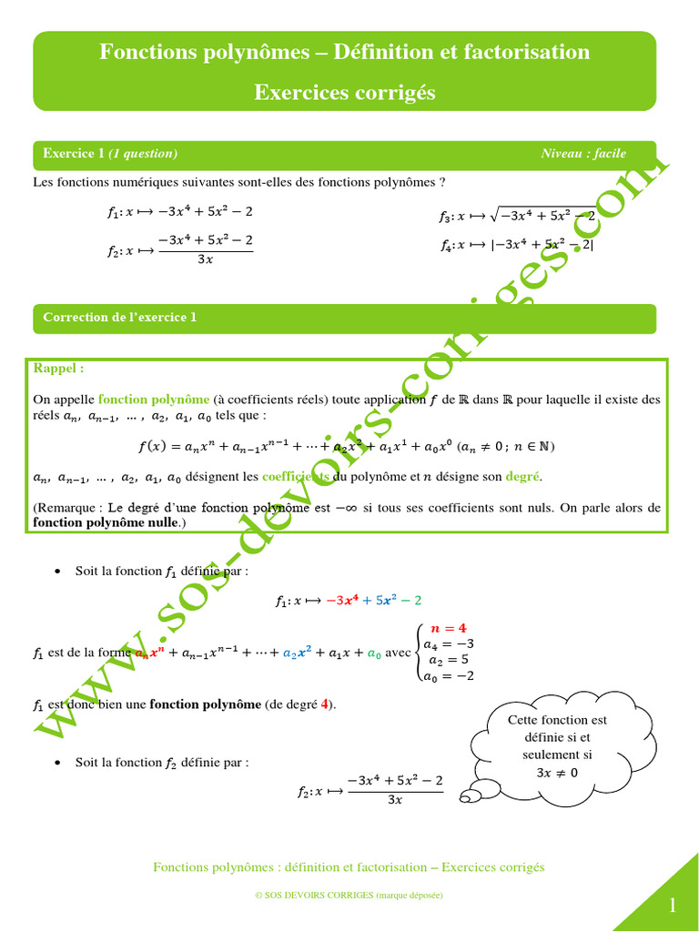 Exercice sur la factorisation des polynômes | PDF | Zéro d'une fonction ...