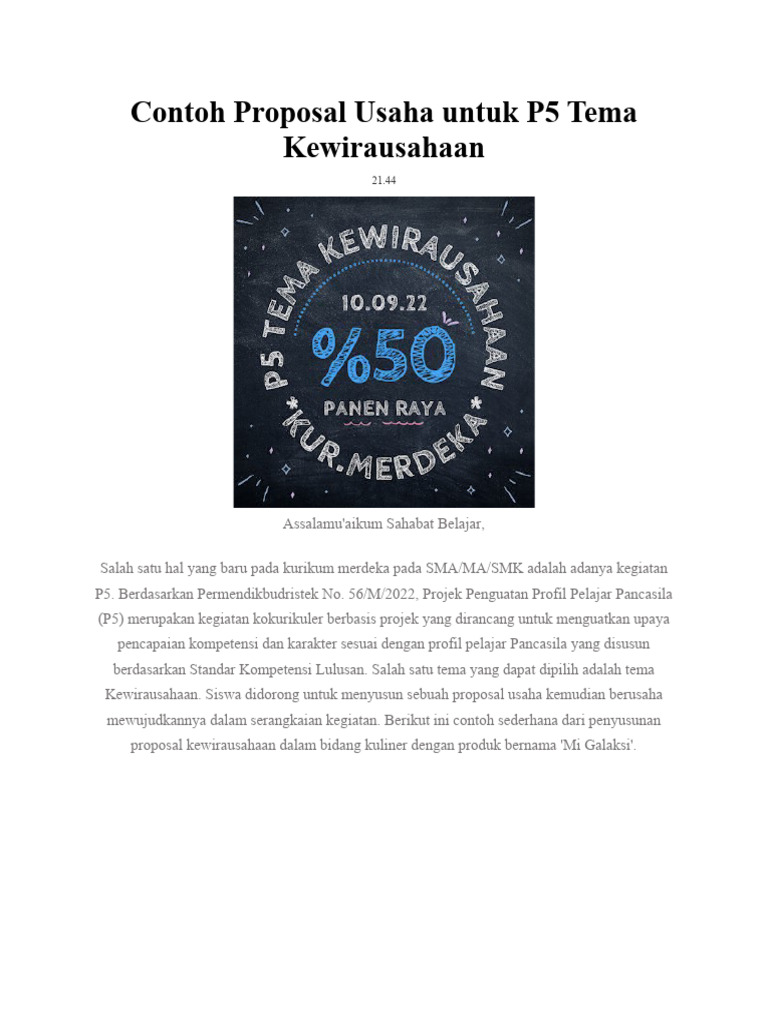 Contoh Proposal Usaha Mie Galaksi | PDF