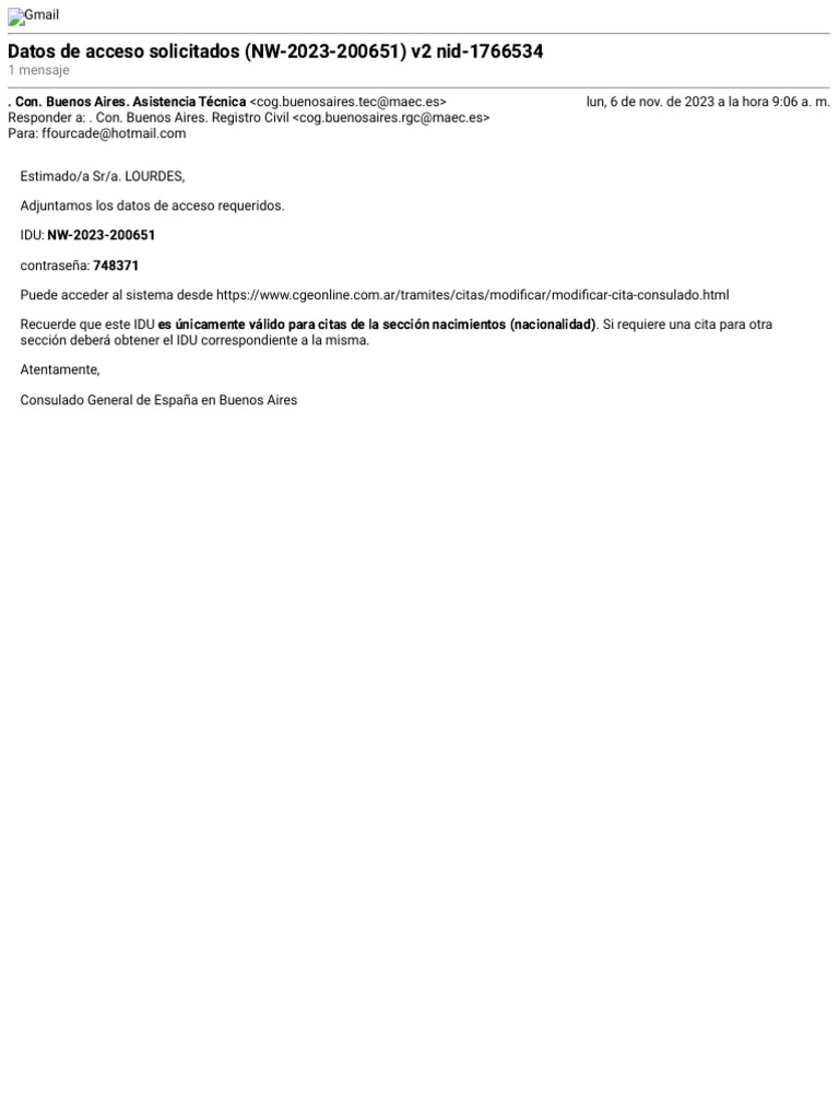 Gmail - Datos de Acceso Solicitados (NW-2023-200651) v2 Nid-1766534 | PDF