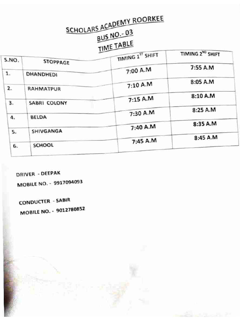 SAR Bus Schedule (Winter Timing) | PDF