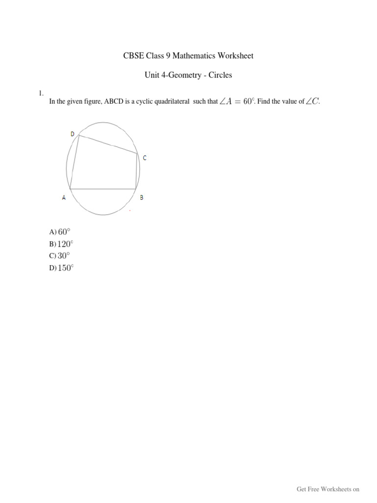 CBSE Class 9 Geometry Circles Worksheets | PDF | Circle | Geometric Shapes