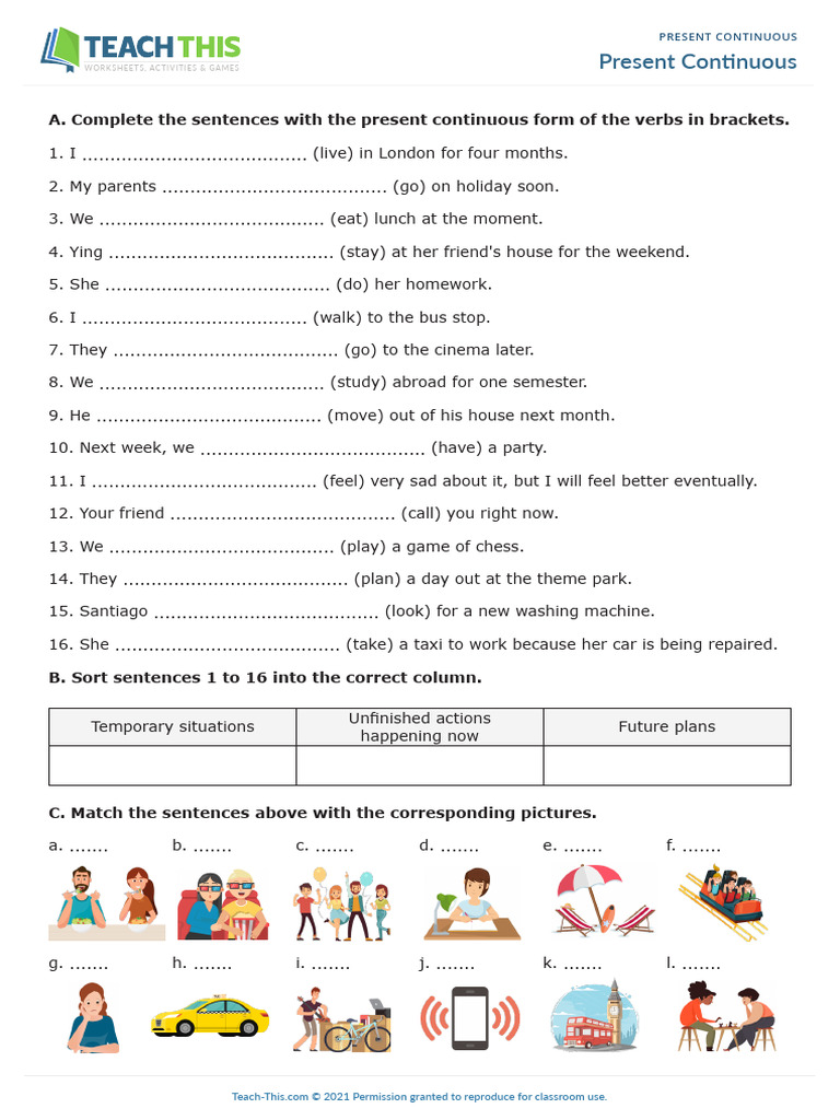 Present Continuous Worksheet | PDF | Language Arts & Discipline