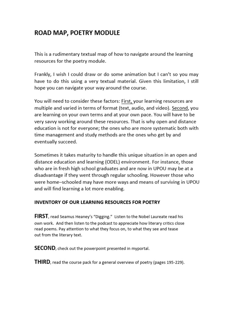 Road Map Poetry Module | PDF | Poetry | Learning