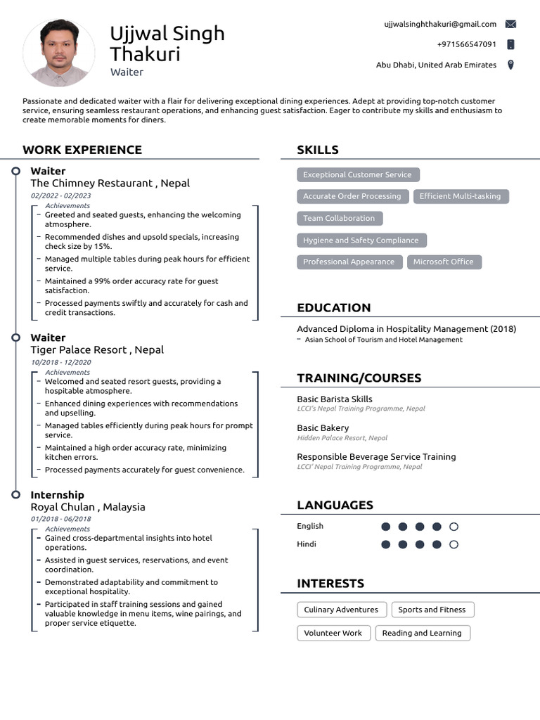 Ujjwal's Resume | PDF | Waiting Staff | Restaurants