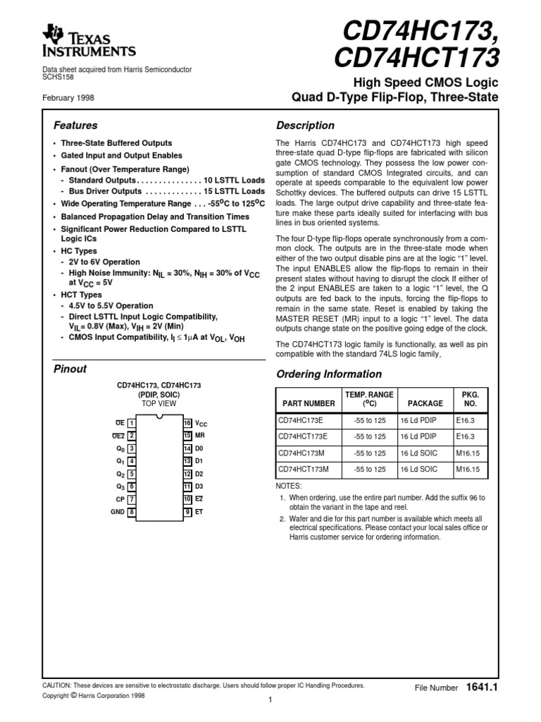 74HC173 | PDF | Logic Gate | Cmos