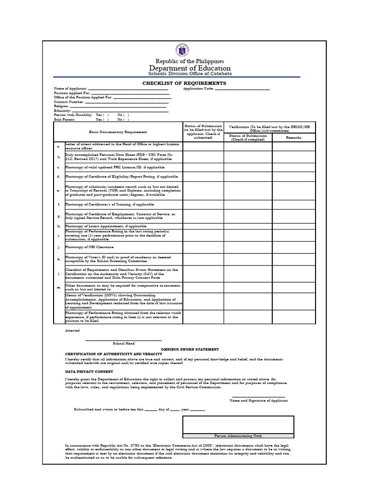 Omnibus Requirements Checklist for Applicants | PDF | Authentication